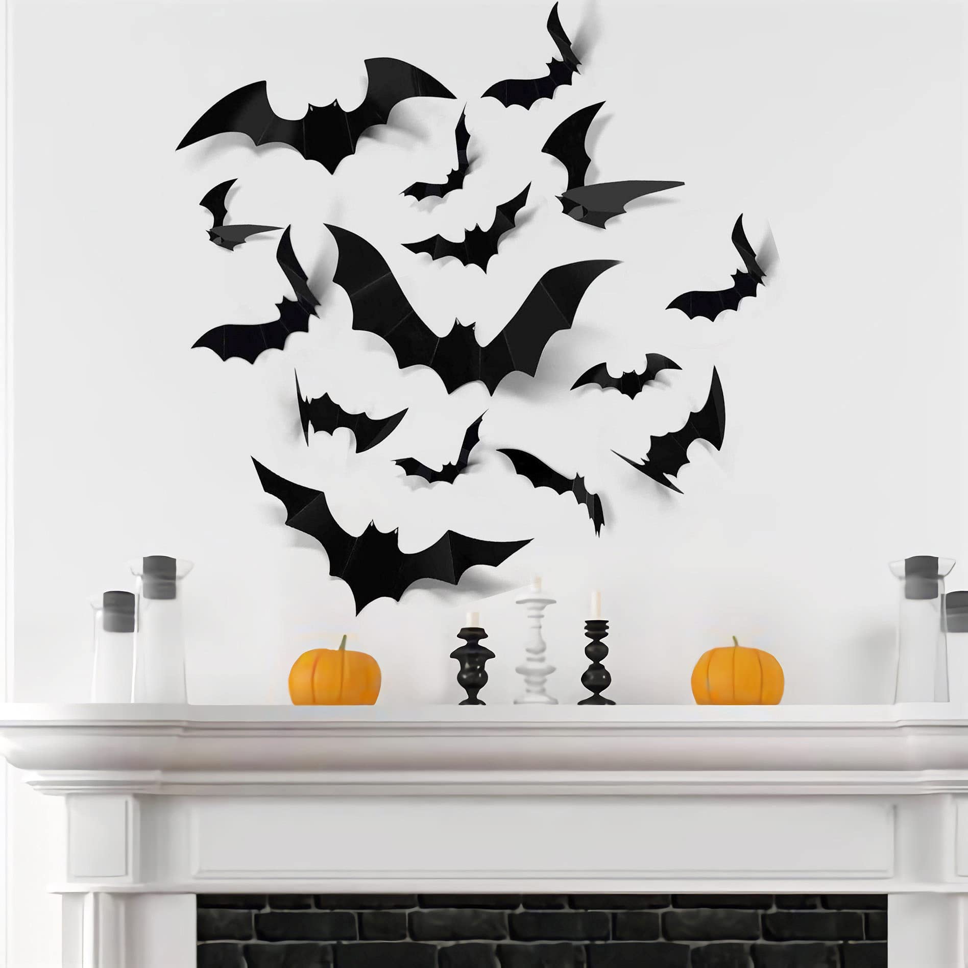 36 Pcs Halloween 3D Scary Black Bat Stickers, 3 Different Shapes Extra Large PVC Bat Wall Decals for Home DIY Wall Window Decorations Halloween Eve Party Supplies