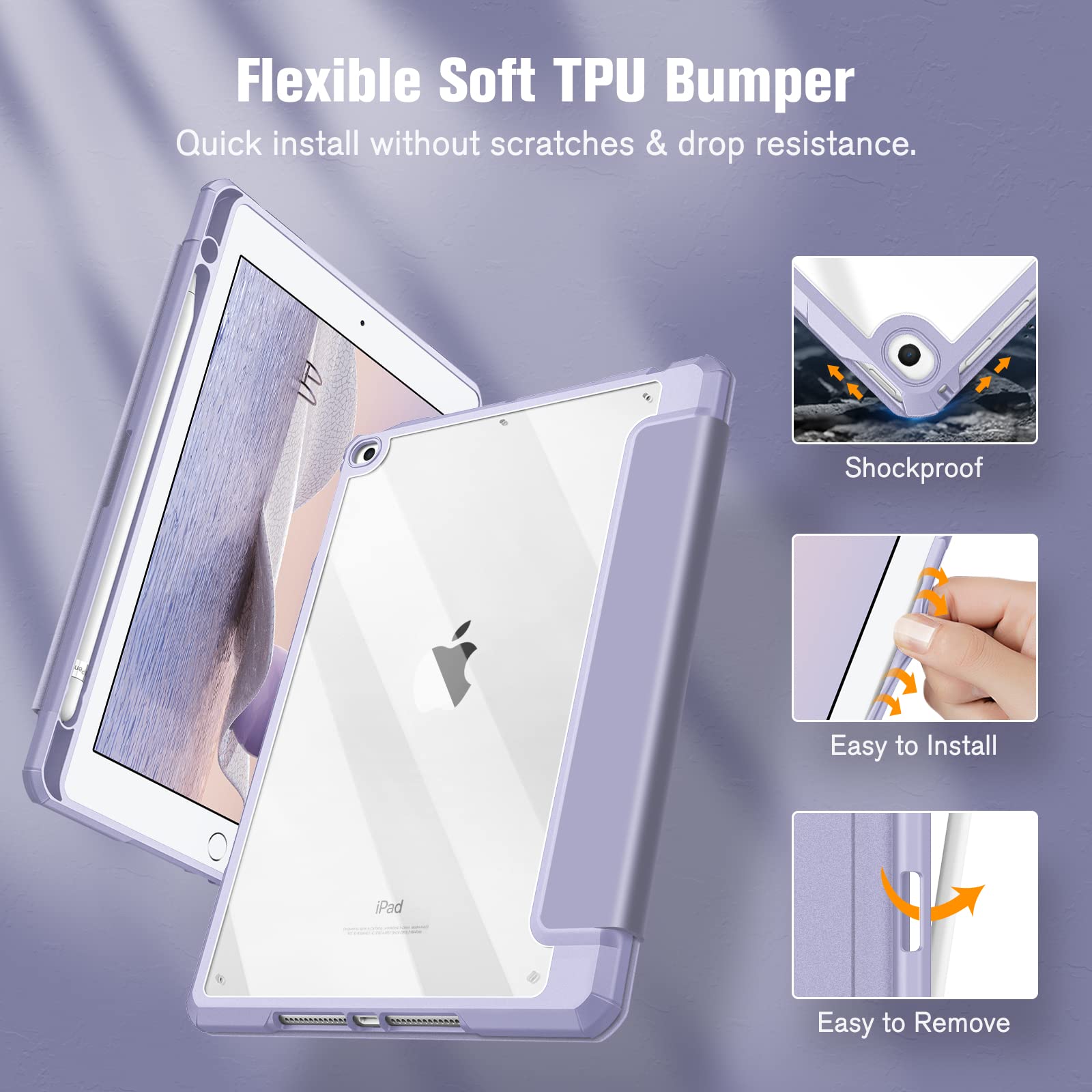 Fintie Hybrid Slim Case for iPad 6th Generation 2018 / 5th Gen 2017 / iPad Air 2 / iPad Air 1 (9.7 Inch) - Shockproof Cover, Lilac Purple