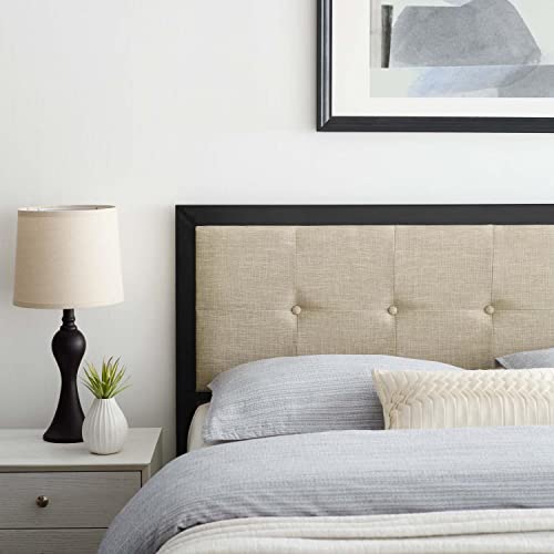Modway Teagan Tufted Fabric Twin Headboard in Black Beige