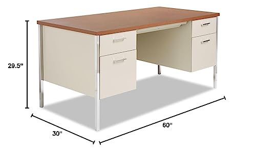 Alera 19912 60 in. x 30 in. x 29.5 in. Double Pedestal Steel Desk - Cherry/Putty, Putty Legs