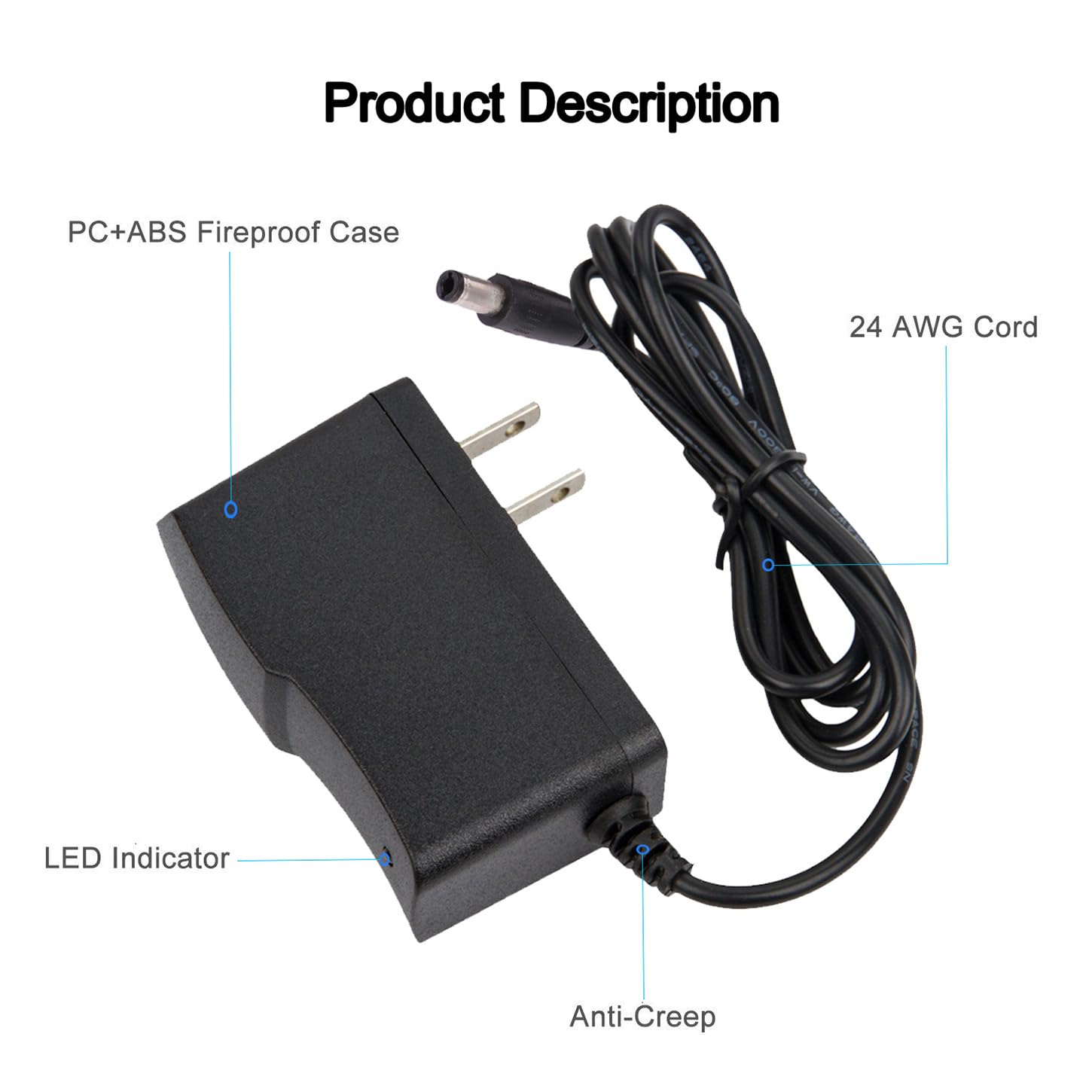 COOLM AC to DC 12V 500mA Power Supply Adapter 100-240V 50 60hz to 12V 0.5A Charger 6W 5.5mm x 2.5mm DC Plug for CCTV Security Camera Router