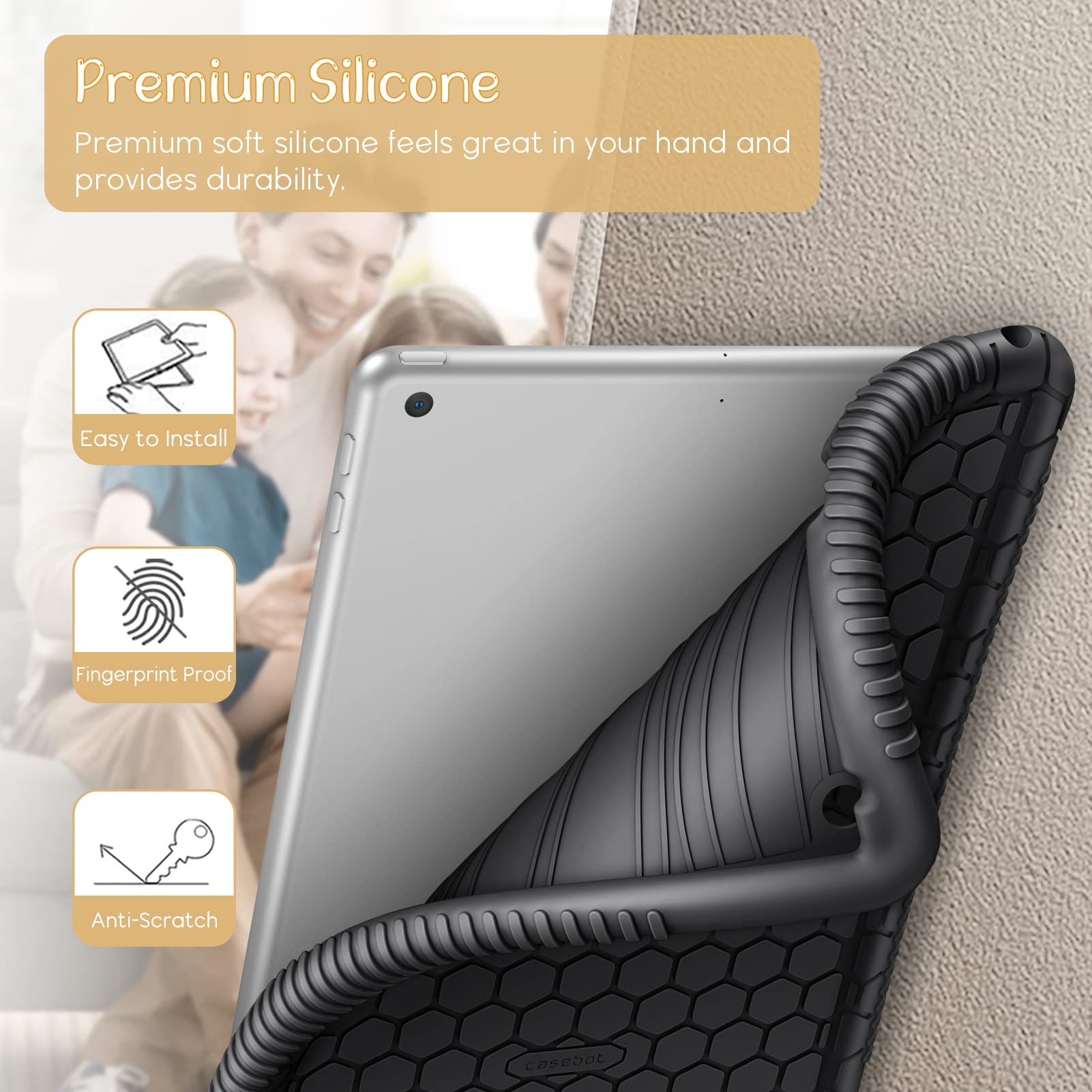 Fintie Case for iPad 9th / 8th / 7th Generation (2021/2020/2019) 10.2 Inch - [Honey Comb Series] Light Weight Anti Slip Kids Friendly Shock Proof Soft Silicone Protective Cover, Black