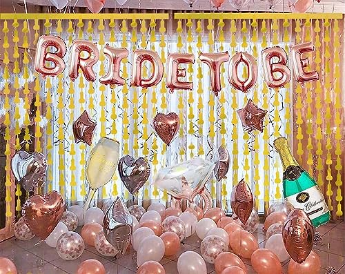 Bachelorette Party Decorations 2 Pack Gold Fringe Curtains Bridal Shower Decorations Wedding Decor Party Rose Gold Backgrounds (2 Pack 3.2 x 6.6 ft) (Gold)