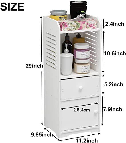 Rerii Bathroom Storage Cabinet, Small Floor Bathroom Organizer Free Standing, Side Toilet Cabinet with Drawer and Door, White