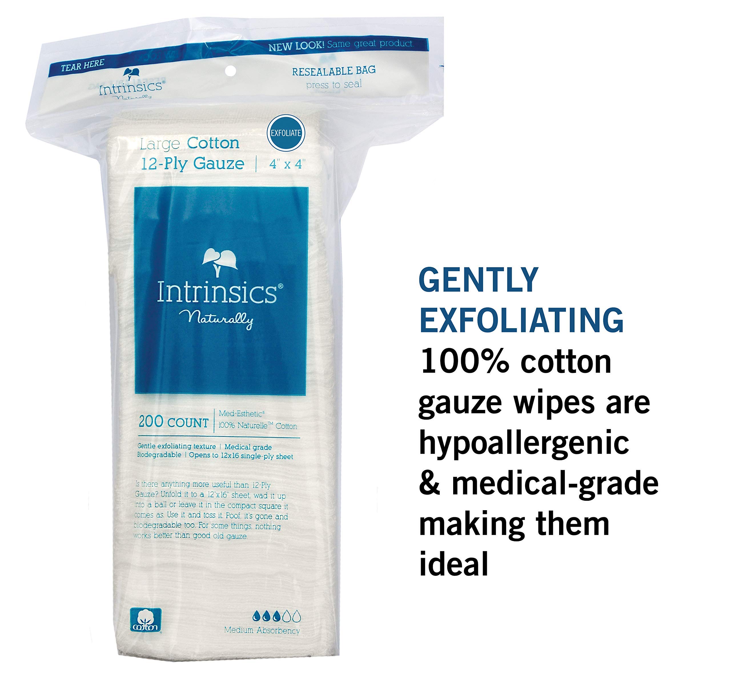INTRINSICS 401423 Med-Esthetic 100% Cotton Large 12-Ply Gauze 4"x 4" - 200 Count