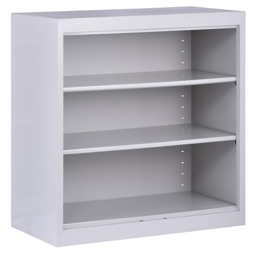 Sandusky BA20361836-05 Wielded Bookcase with Adjustable Shelves, 3-Tier Open Display Bookshelf for Home, Office, 18"D x 36"W x 36"H, Dove Gray