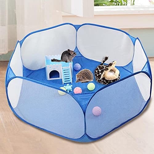 kathson Playpen for Small Animals Cage Tent, Breathable&Transparent Pets Playpen Folding Exercise Pop Open Outdoor/Indoor Portable Fence with Carrots for Guinea Pig Hamster Rabbit Rat Gerbils(Blue)