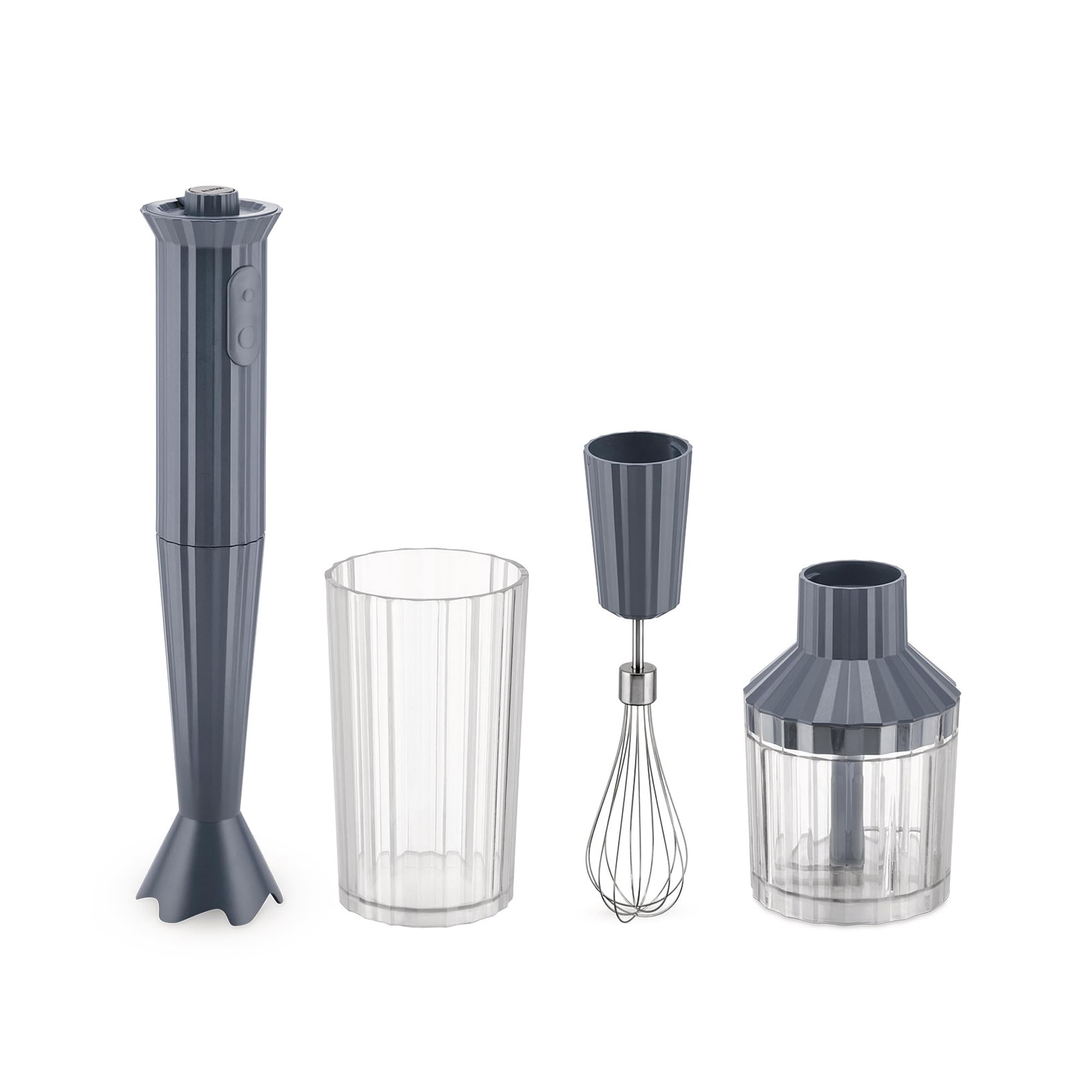 Alessi Plissé MDL10SG/US - Hand Blender with Measuring Jug, Whisk and Chopper in Thermoplastic Resin, US Plug 200W, Grey