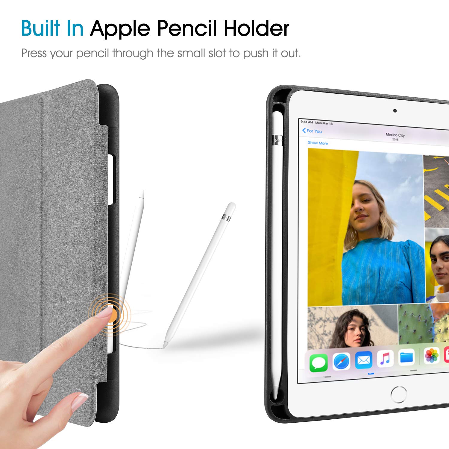 Fintie Case with Pencil Holder for iPad Mini 5 2019 - [SlimShell] Lightweight Soft TPU Back Protective Smart Stand Cover with Auto Wake/Sleep for iPad Mini 5th Generation 7.9", Composition Book Black