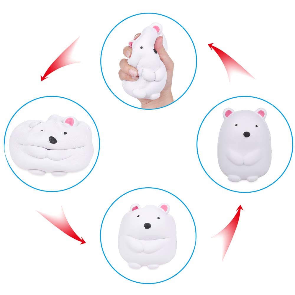 Anboor 5.1 Inches Squishies Polar Bear Kawaii Soft Slow Rising Scented Animal Squishies Stress Relief Kids Toys Gift Collection Decorative Props White