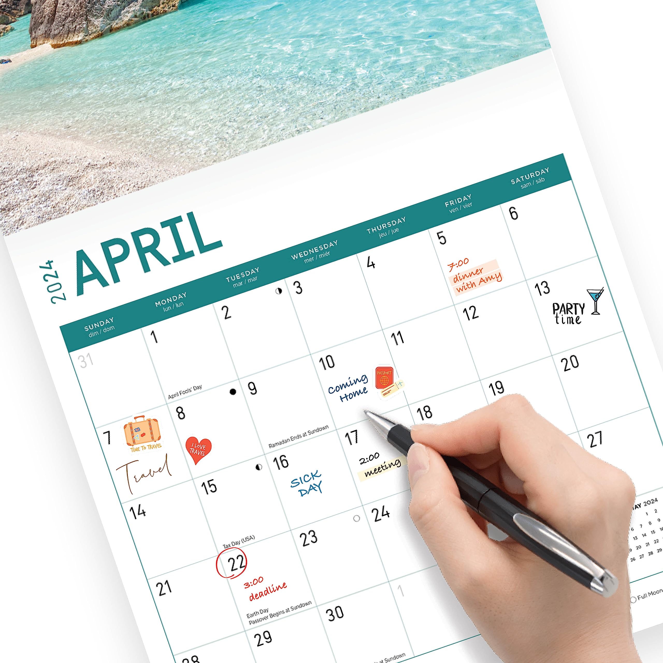 2024 Beaches Monthly Wall Calendar by Bright Day, 12 x 12 Inch Beautiful Landscape Photography Gift