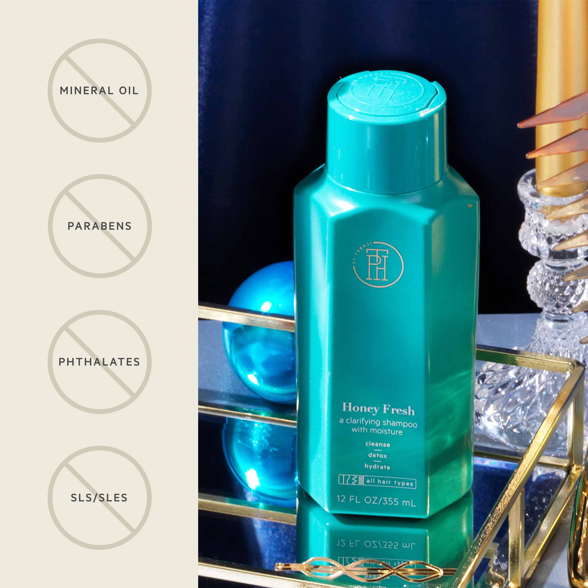TPH BY TARAJI Honey Fresh Sulfate Free Clarifying Shampoo for Buildup with Aloe, Honey & Willowbark Extract | For Oily Hair | Gentle, Non-Irritating, Anti-Residue | For Women & Men, 12 fl. oz