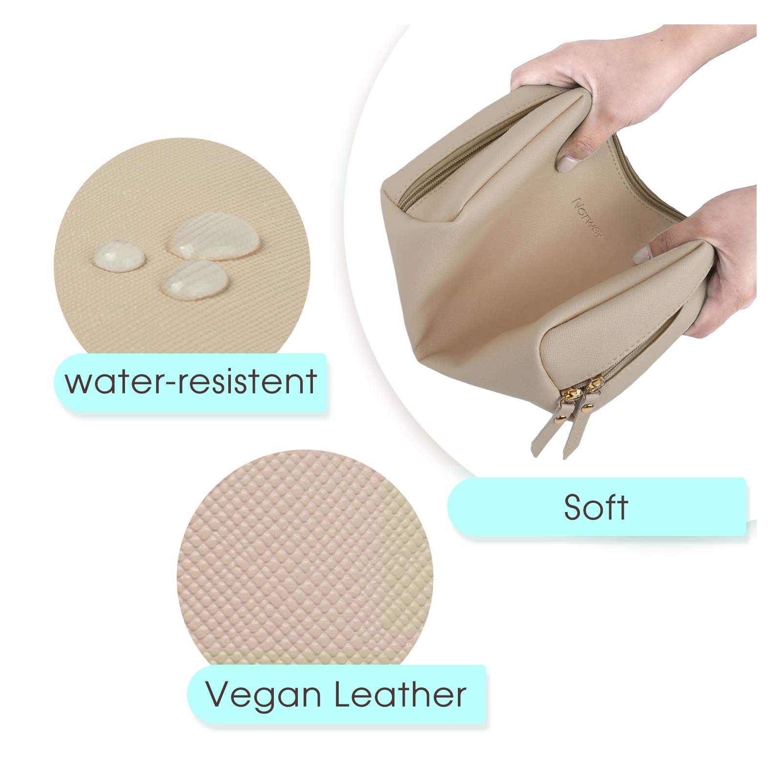 PU Leather Makeup Bag Travel Cosmetic Bag Organizer Make up Bag with Organization Pockets for Women (Large, Brown)