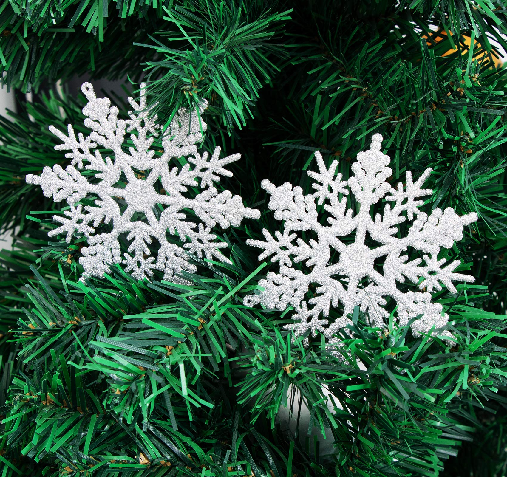 36 pcs Snowflake Ornaments 4 inch Christmas Glitter Snowflake Ornaments with Rope, Sliver Snowflakes Christmas Decorations Perfect for Winter Xmas Tree Decor, Craft, Wedding