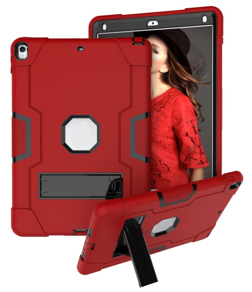 Jaorty Case for iPad Air 3 10.5" 2019,for iPad Pro 10.5 inch 2017 Case,3 in 1 Hybrid [Soft&Hard] Heavy Duty Rugged Stand Shockproof Anti-Slip Anti-Scratch Full-Body Protective Case,Red/Black