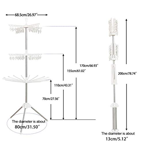 Hershii 3 Tiers Collapsible Clothes Drying Rack Folding Tripod Laundry Garment Storage Hanger Organizer Indoor Outdoor Space Saver with 48 Clips & 16 Towels Bars - Ivory