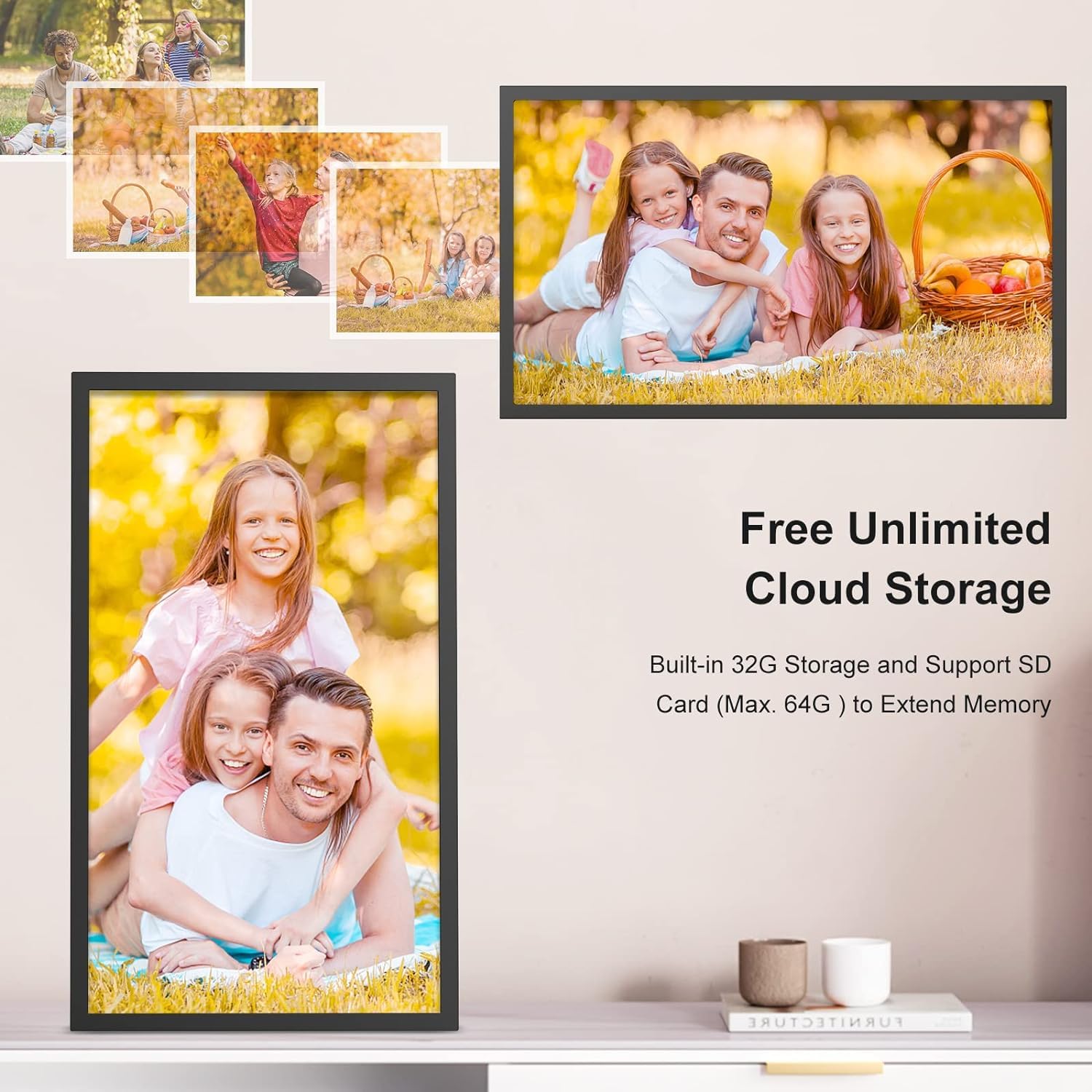 21.5-Inch Large Digital Picture Frame - with 5G Dual WiFi, 1920x1080 IPS Panel, 32GB Memory digital cloud frame, Screen Projection and Sync Screen, Full function, Share Photos and Videos via instantly