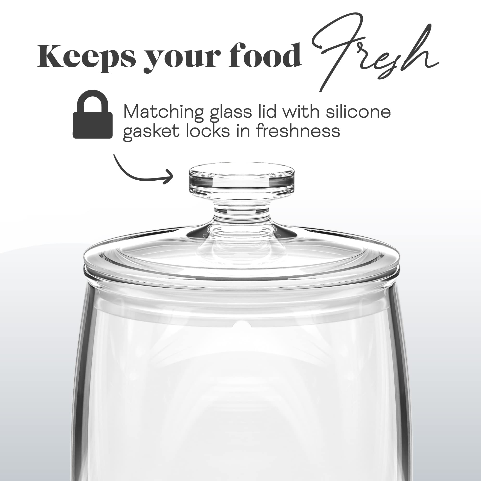 Amici Home Arlo Glass Canister | Food Storage Container with Airtight Lid | Glass Cookie Jar with Lid for Kitchen Countertop, Pantry | Clear Glass Jar, Medium, 142 Oz