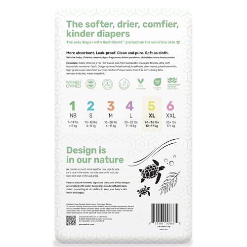 PARASOL Clear+Dry Disposable Diapers | RashShield Protection, Leakproof Design, Hypoallergenic Diaper Set | Size 5 (26+ lbs.) 48 Count