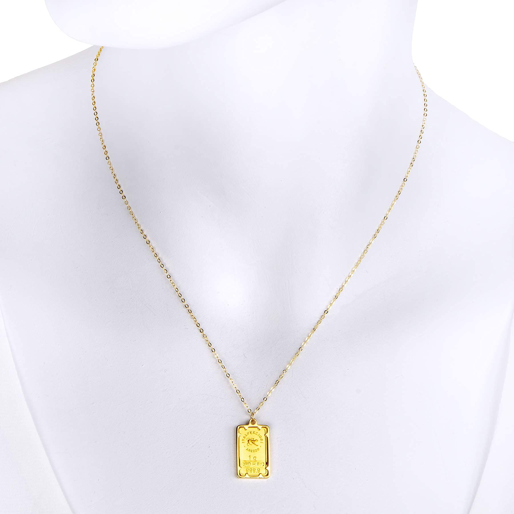 14k Italian Yellow Gold Ingot Pendant Necklace with 1 Gram of 24k Solid Plate, Adjustable 16β or 18β