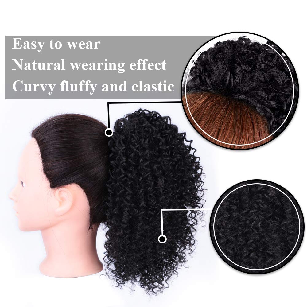 Vigorous Afro Drawstring Ponytail Kinky Curly Ponytail Drawstring Afro Puffs Curly Ponytail Extension for Women Synthetic 10 Inch Curly Ponytail (Black 1B#)
