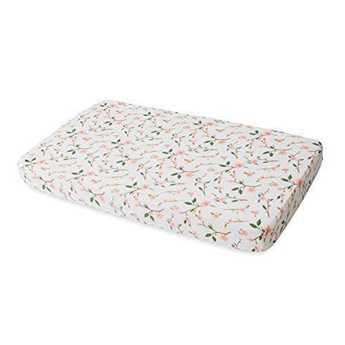 Red Rover Kids All-Cotton Muslin Fitted Crib Sheet- 52”x 28”x 9”- 100% Cotton – Machine Washable – Lightweight & Breathable – Playful Designs – Nursery, Crib, Bed – Unisex (Peach Blossom)