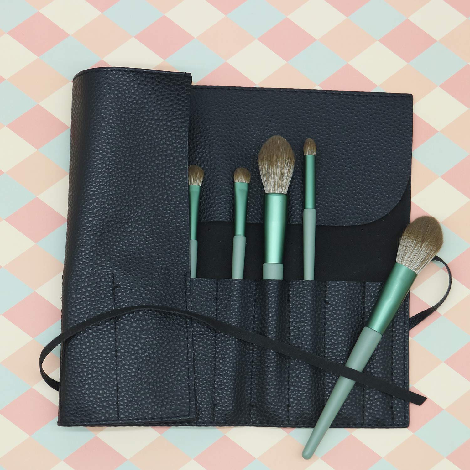 Bird&Fish Makeup Brush Case Travel, makeup brush bag,makeup brush silicone case roll up bag,Rolling Bag Storage Case PU Leather,Holder Organizer Brushes Pouch Cosmetic Bag for Travel(Black)