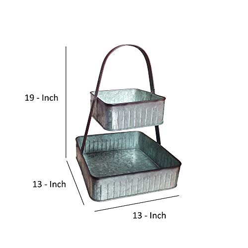 Colonial Tin Works Rustic Industrial Farmhouse Chic Two Tiered Corrugated Square Tray,Grey (Galvanized Grey)