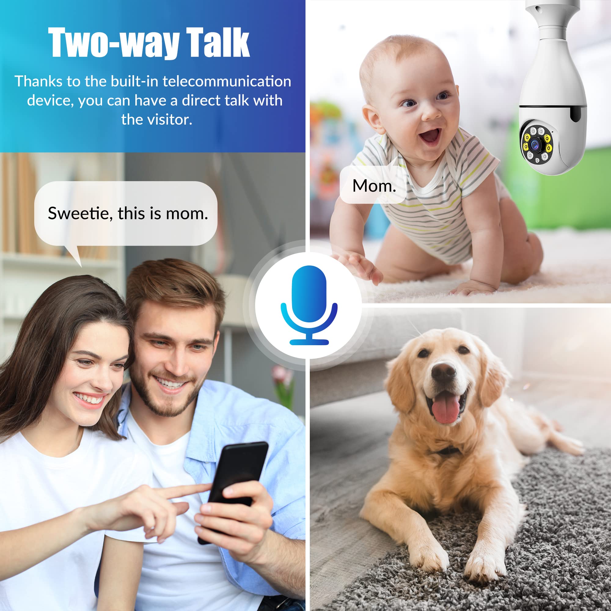 2Pcs Light Bulb Security Cameras 2.4GHz&5GHz Outdoor Wireless WiFi 360 Degree Light Socket Screw in Security Cameras for Home Security Safe Cam Lightbulb Cameras Night Vision Compatible with Alexa