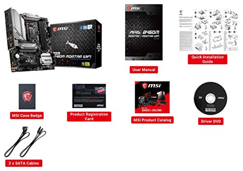 MSI MAG B460M Mortar WiFi Gaming Motherboard (mATX, 10th Gen Intel Core, LGA 1200 Socket, DDR4, CFX, Dual M.2 Slots, USB 3.2 Gen 1, 2.5G LAN, DP/HDMI, Wi-Fi 6 Pre-Certified)