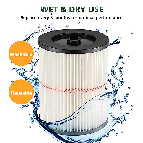9-17816 Red Stripe Vacuum Cartridge Filter Replacement Compatible with Craftsman Wet/Dry 5/6/8/12/16/32 Gallon & Larger(2 Pack)