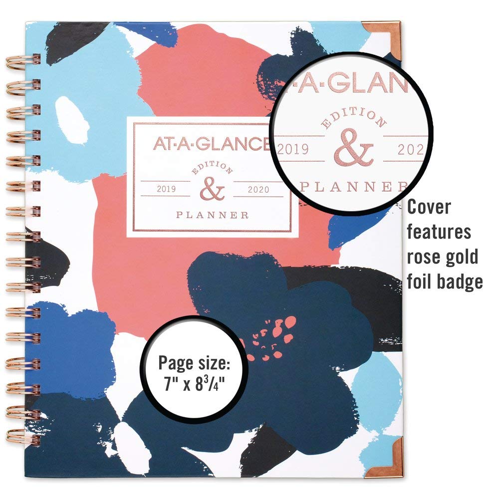 2019-2020 Academic Planner, AT-A-GLANCE Weekly & Monthly Planner, 7" x 8-3/4", Medium, Hardcover, Badge, Floral (6203F-805A)