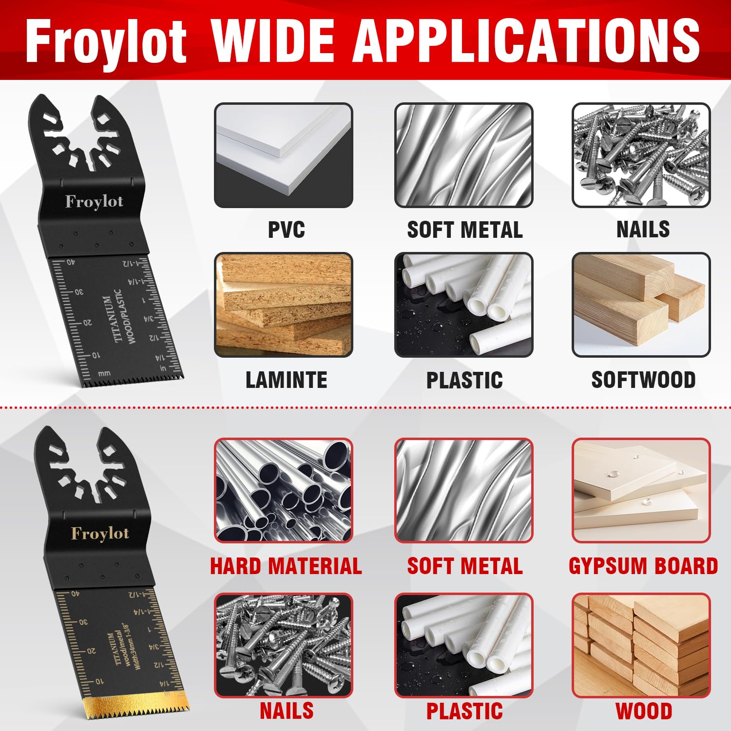 49pcs Titanium Oscillating Tool Blades High-Carbon Steel Multitool Blades, Universal Multi Tool Blades Kits for Metal Wood Cutting, Fit Dewalt Bosch Milwaukee Ryobi Rockwell Fein Makita