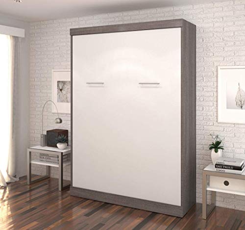 Bestar Nebula 59W Full Murphy Bed in bark Grey & White
