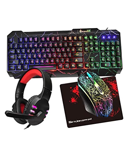 4 in 1 Gaming Combo|Multimedia Rainbow Gaming Keyboard|Rainbow Gaming Mouse|RGB Gaming Headset|Non Slip Gaming Mouse Pad|RGB Gaming Keyboard|Backlit Gaming Headphone|High-Precision Easy Gaming