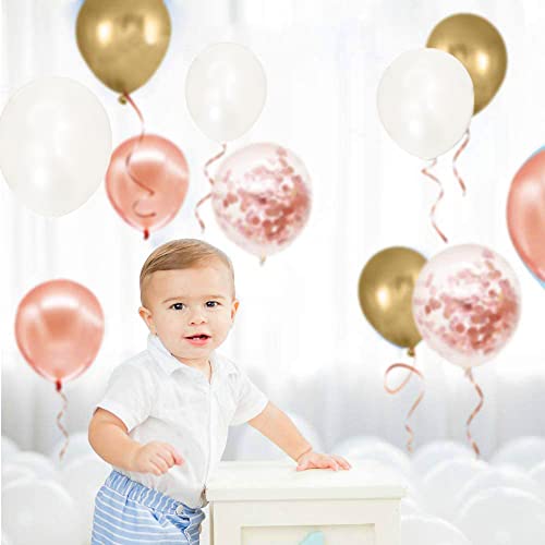 Rose Gold White Balloons, 50pcs 12 Inches Gold and White Latex Balloons for Baby Shower, Wedding, Birthday Party Backdrop Decorations