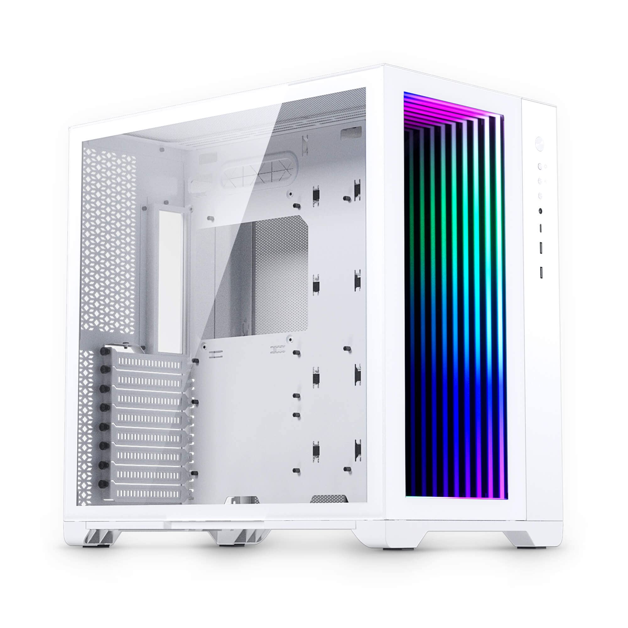 MagniumGear (MG-NE620QI_DWT02) NEO Qube 2 IM, Dual Chamber ATX Mid-Tower, Digital-RGB Infinity Mirror Front Panel, Front I/O USB Type C, Tempered Glass Panels, White