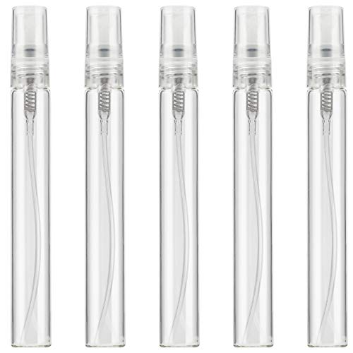 SAVITA 5PCS 10ml Clear Spray Bottle Refillable Perfume Atomizer Small Fine Mist Empty Glass Liquid Containers for Essential Oils, Perfumes Personal Beauty Care