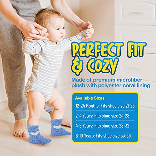 Debra Weitzner 6 Pairs Warm Fuzzy Socks for Kids with Grippers - Non Skid Slipper Socks for Toddlers - Solid Hearts 4-6 Yr