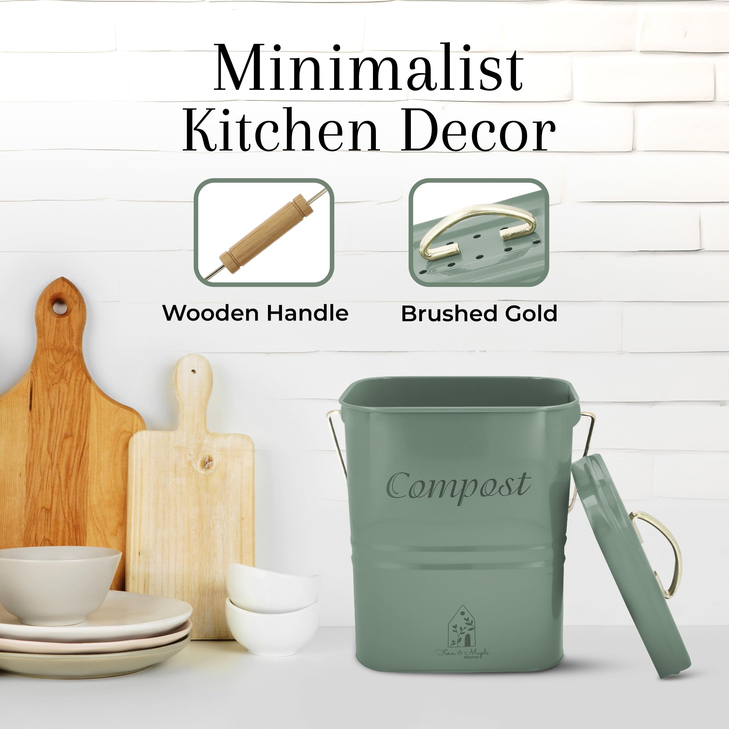 Compost Bin Kitchen Counter – 1 Gal with Lid & 3 Charcoal Filters, Small Square Countertop Composting Bin Fits Against Wall - Space Saving for Food Scraps, Odor-Free Countertop Compost Bucket