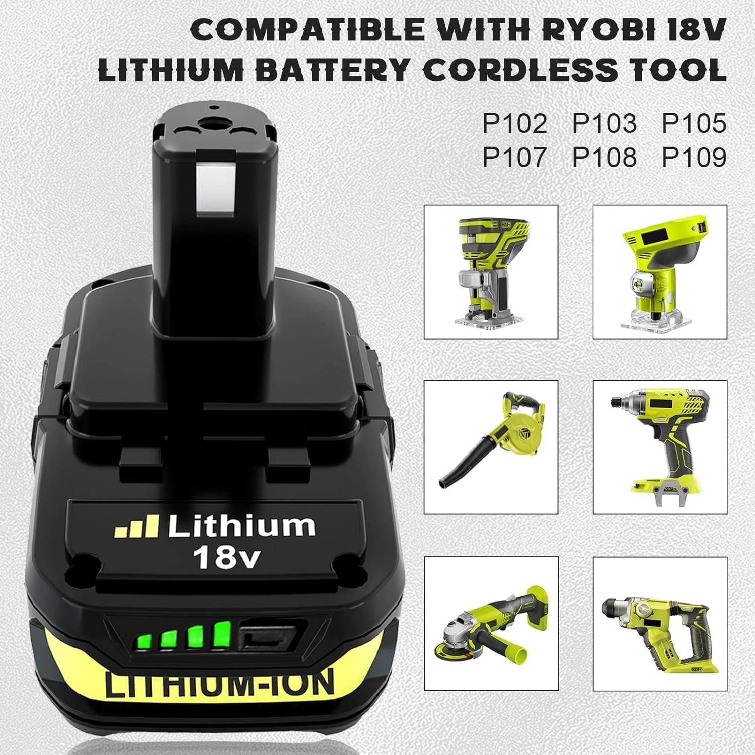 3000mAh 18V P102 P108 Li-ion Replacement Battery for Ryobi 18 Volt Battery Lithium-ion Plus Battery Max P102 P108 P103 P105 P107 P109 P104 Compatible with Ryobi 18Volt Power Cordless Tools (2 PACK)