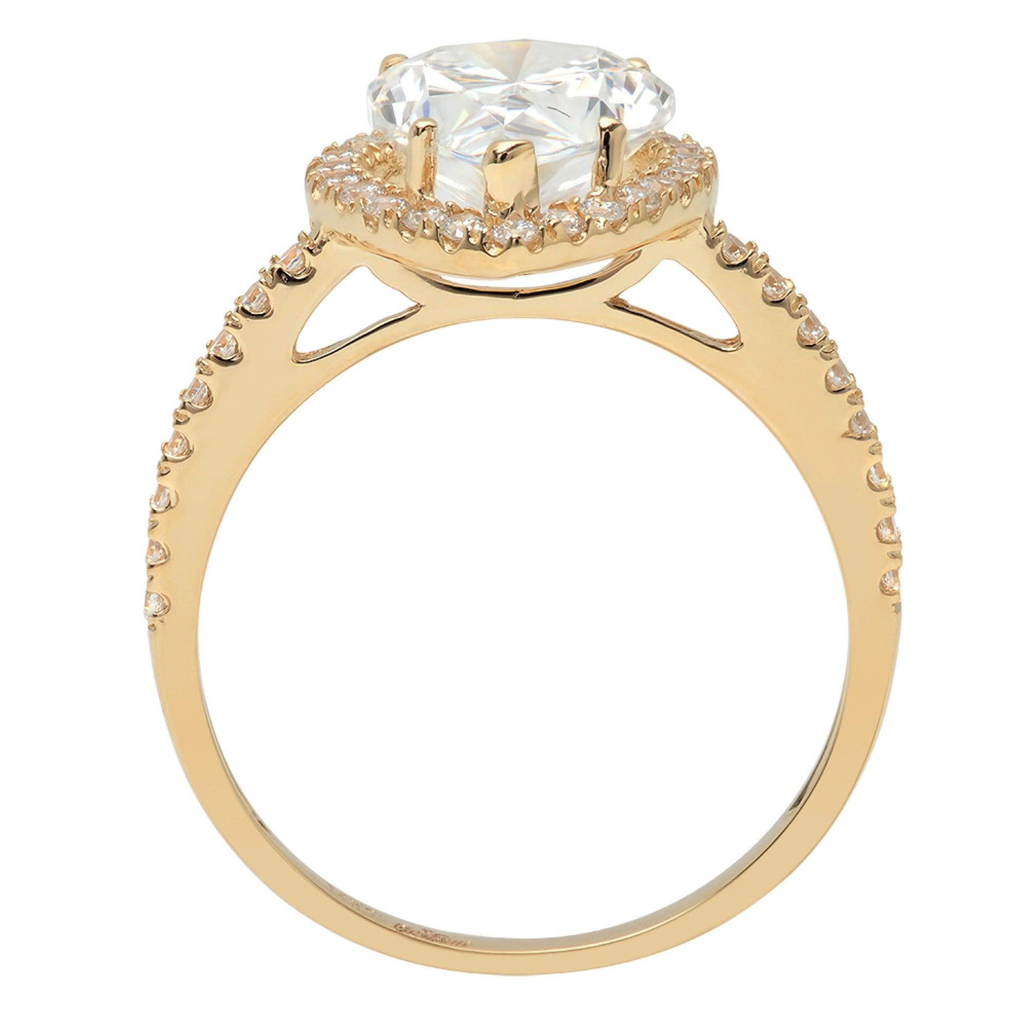 2.38 Ct Pear Cut Clear Simulated Diamond 14K Yellow Gold Halo Solitaire with Accents Engagement Promise Bridal Ring Size 5