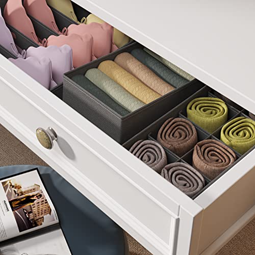6 Pack Sock Underwear Drawer Organizer, Simple and Practical Foldable Non-Woven Drawer Organizers for Clothing, Suitable for Closet drawer Storage Bra Underwear, Socks, Ties, Belt(Grey)