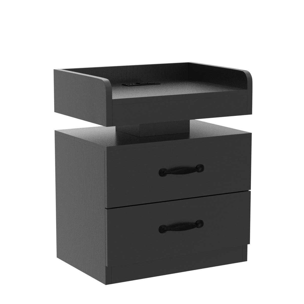 4ever2buy Black Night Stand with LED Light, Bedroom Night Stand Charging Station, LED Nightstand with 2 Drawers, Bedroom Side Table for Bedroom, Living Room