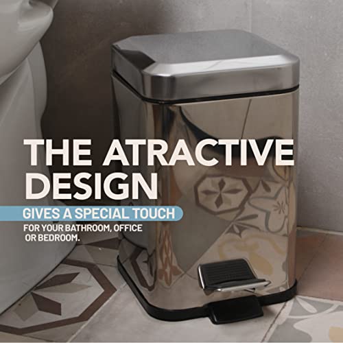 AWENN - Kitchen Garbage Trash Can with Lid and Pedal - Touchless Round Shape Waste Bin - Stainless Steel Dustbin with Removable Inner Bucket for and Outdoors β Gray (1.6 Gallon β 6 Liters)