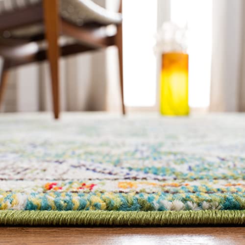 SAFAVIEH Madison Collection 8' x 10' Green / Turquoise MAD447Y Boho Chic Medallion Distressed Non-Shedding Living Room Bedroom Dining Home Office Area Rug