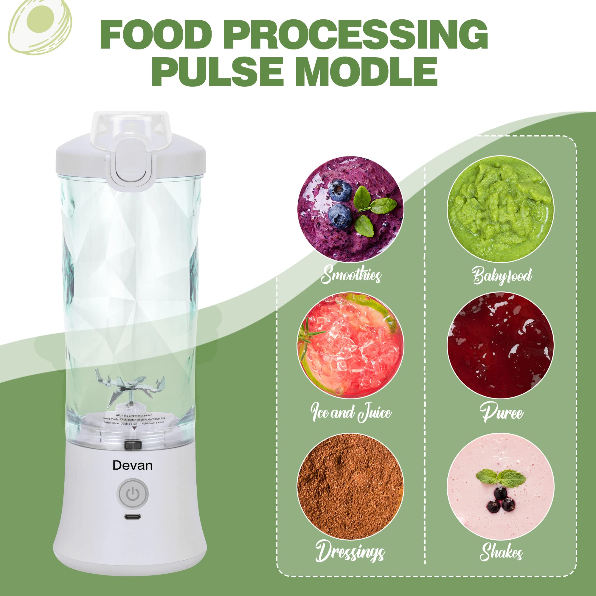 2 Pack Portable Blender,270 Watt for Shakes and Smoothies Waterproof Blender USB Rechargeable with 20 oz BPA Free Blender Cups with Travel Lid.