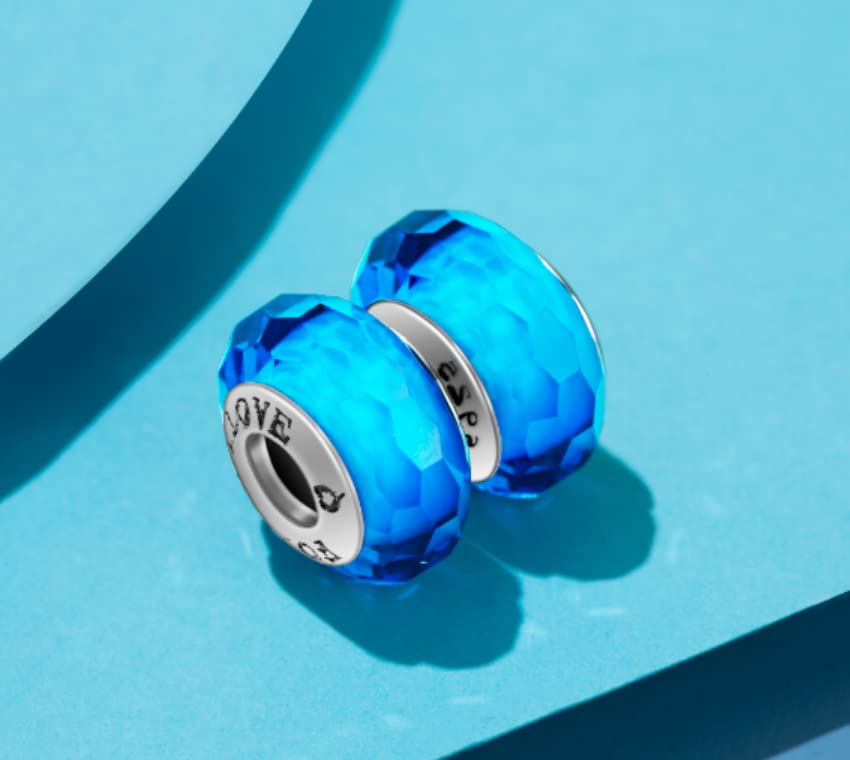 2Pcs Sterling Silver 925 Murano Charms Fit Pandora Bracelet&Necklace Original Diy Sky Blue Clear Beads With Gift Box