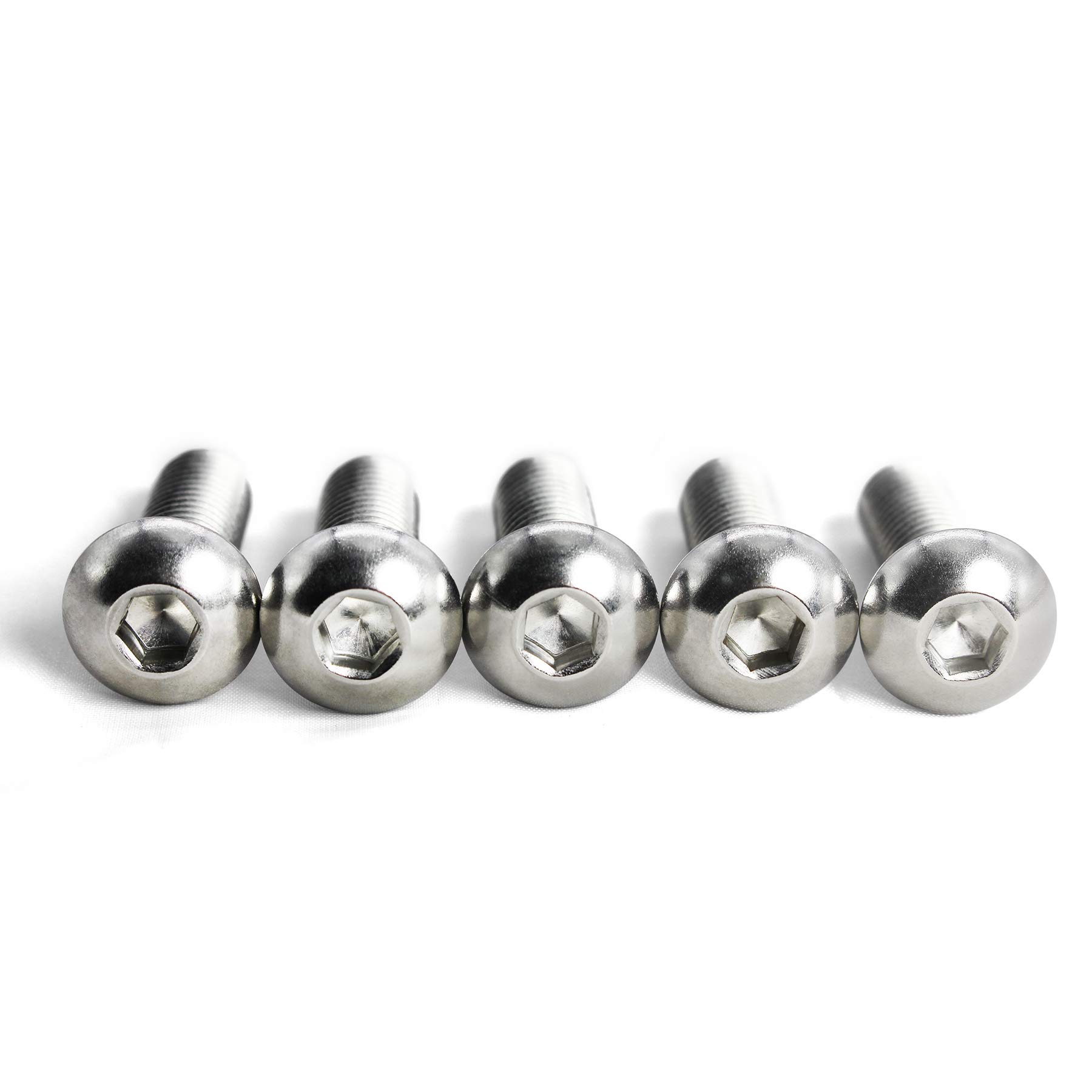 M6 x 8mm 12mm 16mm 20mm 25mm Button Head Socket Cap Screws Bolts, 304 Stainless Steel, Bright Finish, Metric Allen Hex Drive, Fully Threaded, 50PCS
