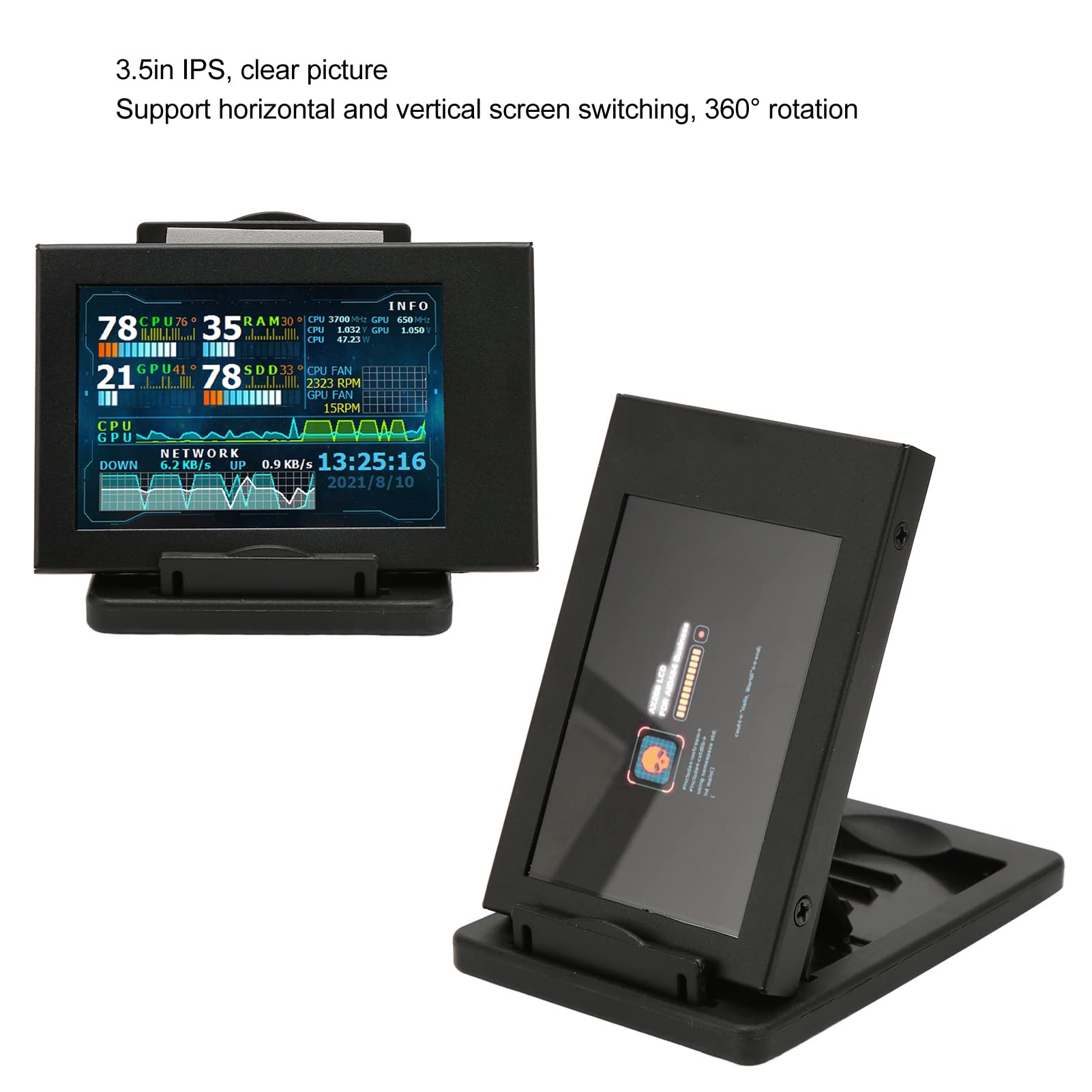 3.5in IPS USB Mini Screen, Customizable Screen Layout, Support, Linux, Windows, Real Time Full Visibility of Your Host Status, Computer Temp Monitor